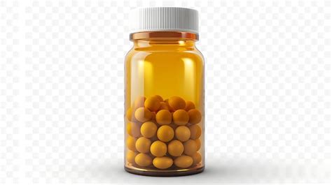 This Is A 3d Rendering Of A Prescription Pill Bottle The Bottle Is Made Of Amber Glass And Has A