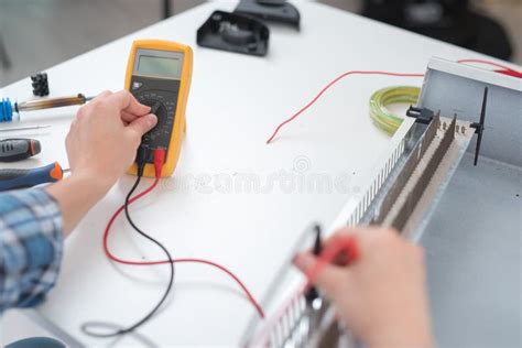Measurement Voltage In Electrical Outlet Stock Image Image Of Multimeter Occupation 250116863