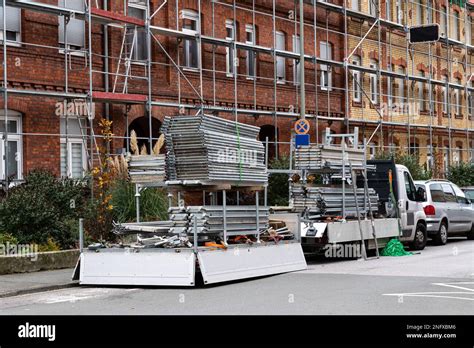 Construction Tools As Steel Scaffold Are Prepare On Car For Building Renovate Work The
