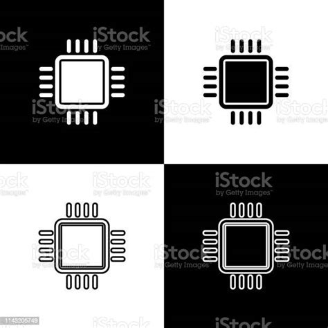 마이크로 회로 Cpu 아이콘이 흑백 배경에 고립 된 컴퓨터 프로세서를 설정 합니다 회로 기판 기호가 있는 칩 또는 Cpu