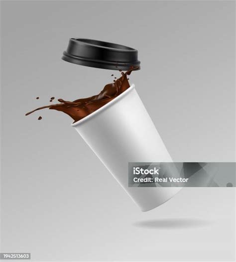 3d 현실적인 벡터 아이콘 그림입니다 커피가 튀는 흰 종이 커피 컵 0명에 대한 스톡 벡터 아트 및 기타 이미지 0명 3차원 형태 공란 Istock