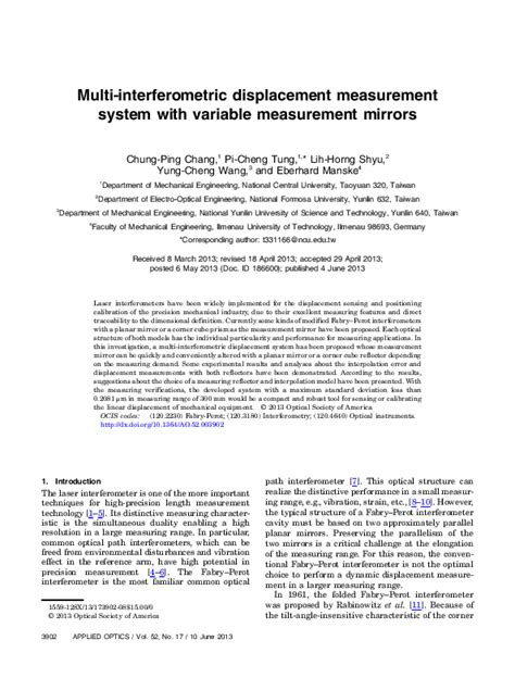 Pdf Multi Interferometric Displacement Measurement System With Variable Measurement Mirrors