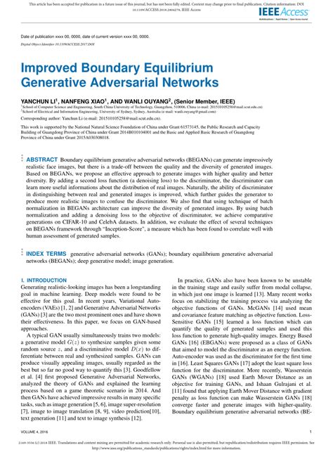 Pdf Improved Boundary Equilibrium Generative Adversarial Networks