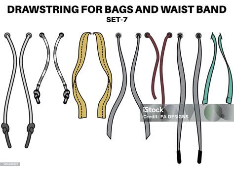 드로우 스트링 코드 플랫 스케치 벡터 일러스트 레이터 허리 밴드 가방 신발 재킷 반바지 바지 드레스 의류 당기거나 조일 의류 용