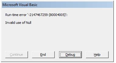 Mysql Invalid Use Of Null VBA Excel Stack Overflow