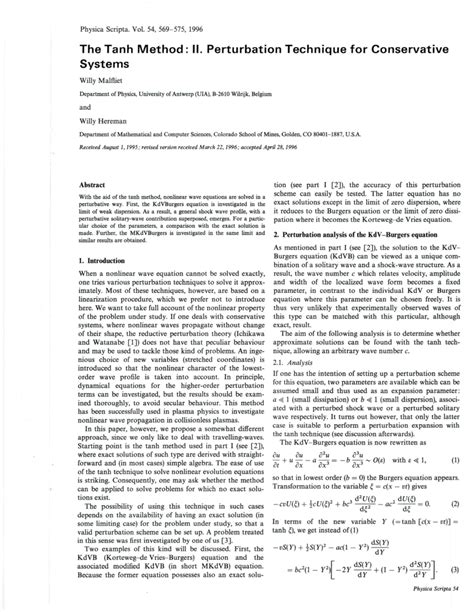 Pdf The Tanh Method Ii Perturbation Technique For Conservative Systems