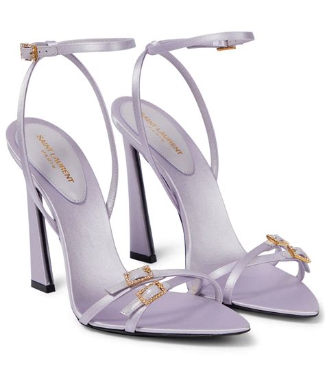 Saint Laurent Embellished Satin Sandals In White Lyst