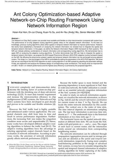 Pdf Ant Colony Optimization Based Adaptive Network On Chip Routing Framework Using Network