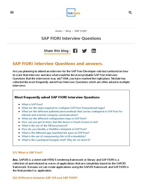 Top Sap Fiori Interview Questions And Answers Tekslate Pdf