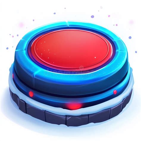 Futuristic Red Button With Glowing Blue Edge On Snowy Surface Stock Image Image Of Light