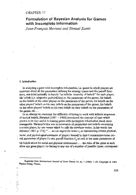 pdf formulation of bayesian analysis for games with incomplete information