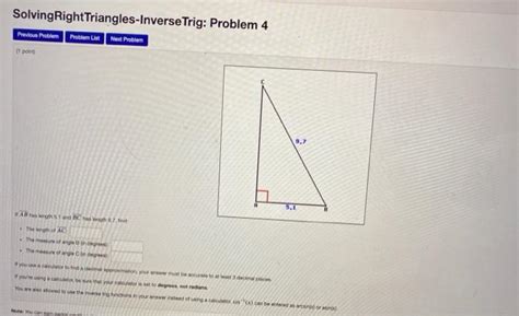Solved SolvingRight Triangles Inverse Trig Problem Chegg