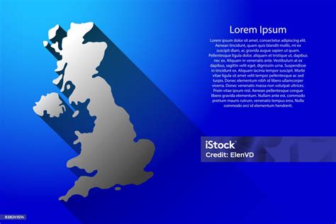 벡터 일러스트 레이 션의 파란색 바탕에 긴 그림자를 가진 영국 추상 지도 영국에 대한 스톡 벡터 아트 및 기타 이미지 영국 지도 0명 Istock