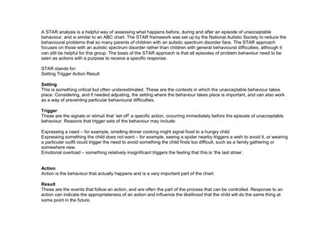 Behaviour Analysis Chart Setting Trigger Action Result Star