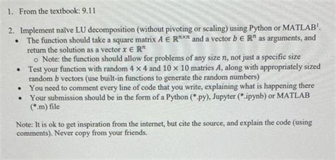 Solved 2 Implement Naïve Lu Decomposition Without Pivoting