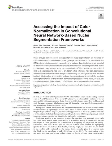 Pdf Assessing The Impact Of Color Normalization In Convolutional Neural Network Based Nuclei