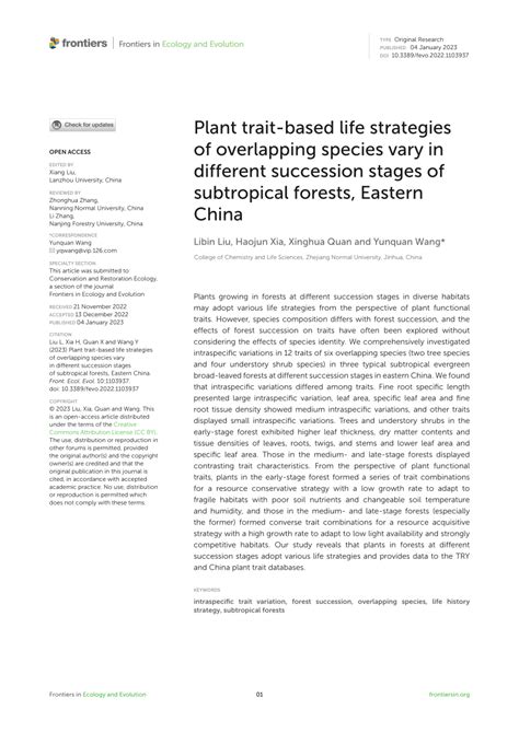 Pdf Plant Trait Based Life Strategies Of Overlapping Species Vary In Different Succession