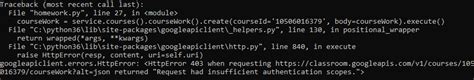 Python Google Classroom API Insufficient Authentication Scopes