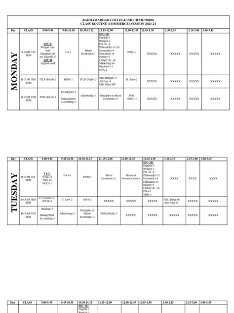 Revised Class Routine Commerce Pdf