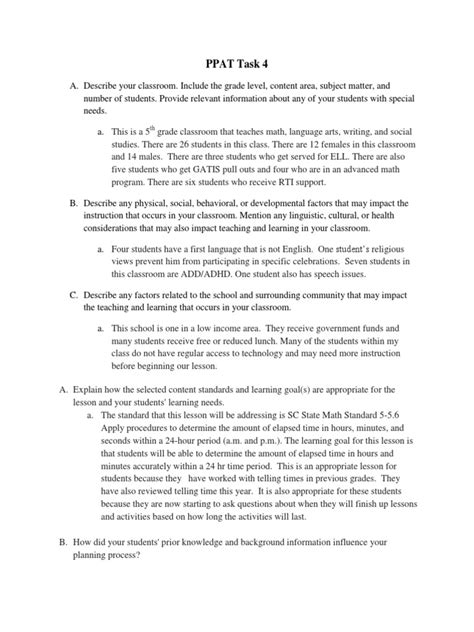 Ppat Task 4 Pdf Lesson Plan Homework