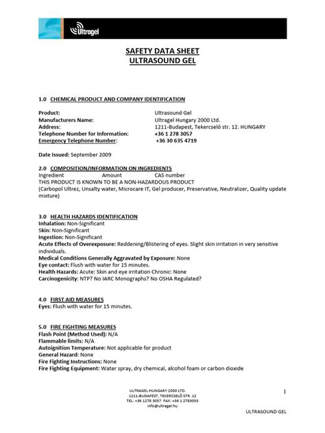 ultrasound gel safety data sheet pdf