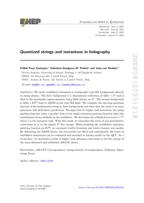 Pdf Quantized Strings And Instantons In Holography