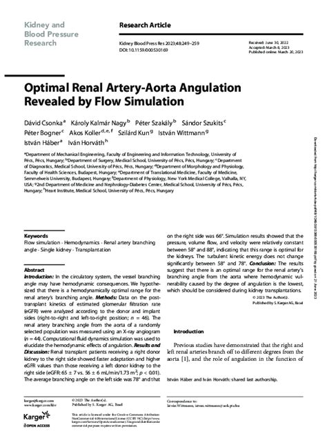 Pdf Optimal Renal Artery Aorta Angulation Revealed By Flow Simulation