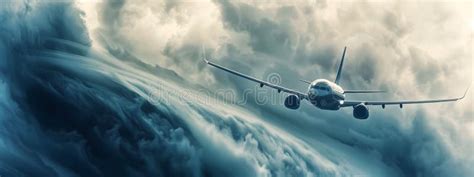 Turbulence The Airplane Moves Through Raging Clouds Powerful Rising And Falling Air Currents