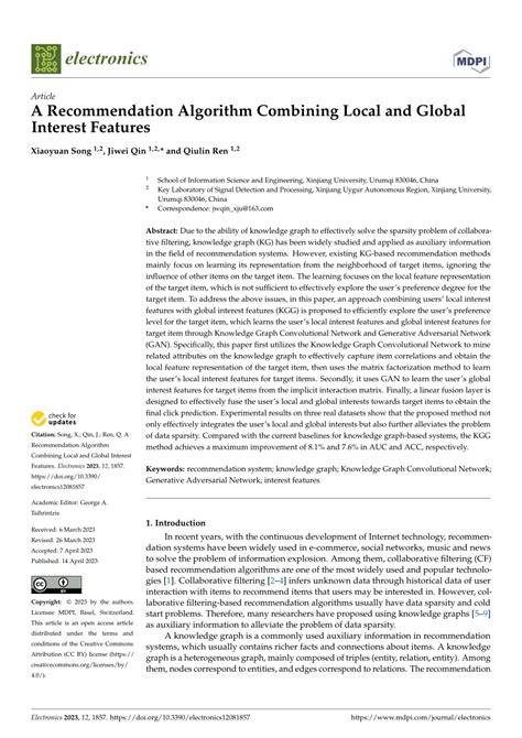 Pdf A Recommendation Algorithm Combining Local And Global Interest