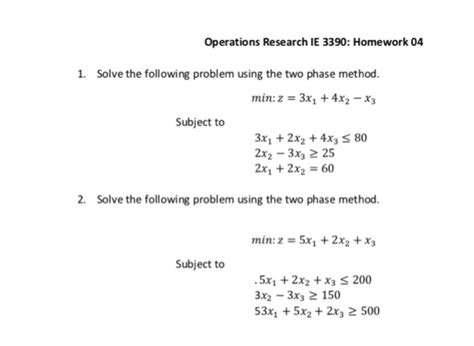 solved operations research ie 3390 homework 04 1 solve the
