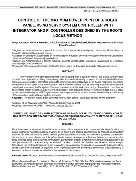 Control Of The Maximum Power Point Of A Pdf Control Theory Photovoltaics