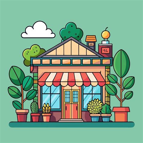 Plant Nursery Icon Vector With Nursery Building And Plants Premium Ai