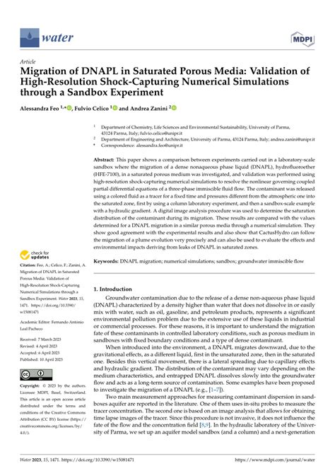 Pdf Migration Of Dnapl In Saturated Porous Media Validation Of High Resolution Shock