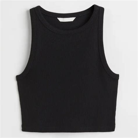 Handm Black Cropped Tank Top Black Crop Top Tank Black Cropped Tank Tank Tops