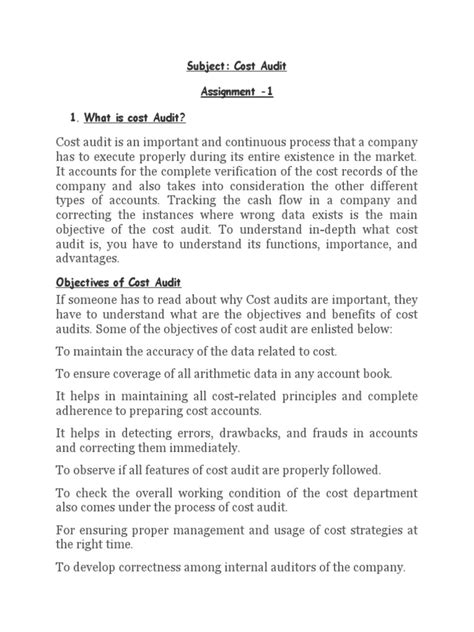 Cost Audit Assignment 1 Pdf