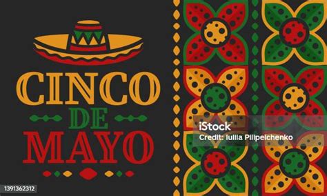 멕시코의 신코 데 마요 5 월에 전통적인 멕시코 축제 카니발 축제 및 퍼레이드와 국가 행복 휴가 라틴 아메리카와 스페인어 패턴 솜브레로와 그림 벡터 포스터 0명에 대한 스톡
