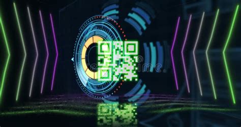 Image Of Qr Code Over Neon Shapes And Scope Scanning On Black