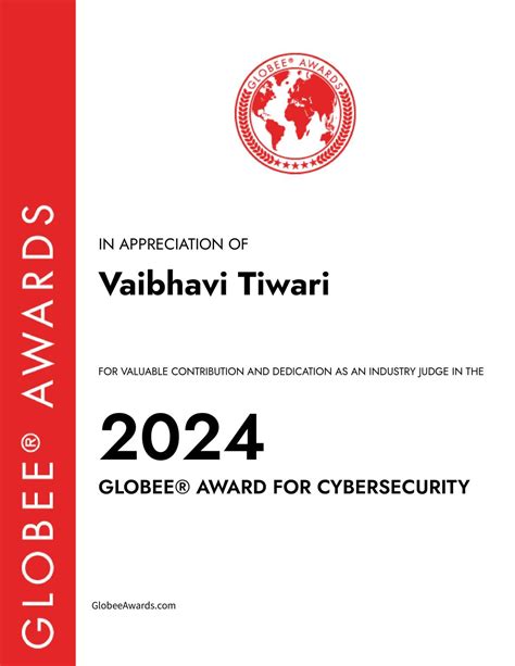 Vaibhavi Tiwari On Linkedin Globeeawards Cybersecurity Judgingrole Cybersecurity