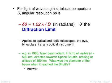 Ppt Lecture 2 Telescopes And The Diffraction Limit Powerpoint Presentation Id 6059693