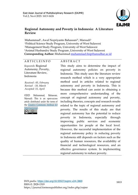 Pdf Regional Autonomy And Poverty In Indonesia A Literature Review