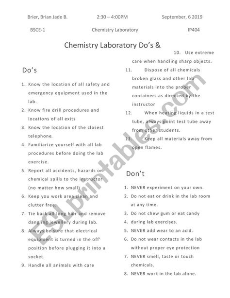 Chemistry Laboratory Dos And Donts ESL Worksheet By Xyriz An