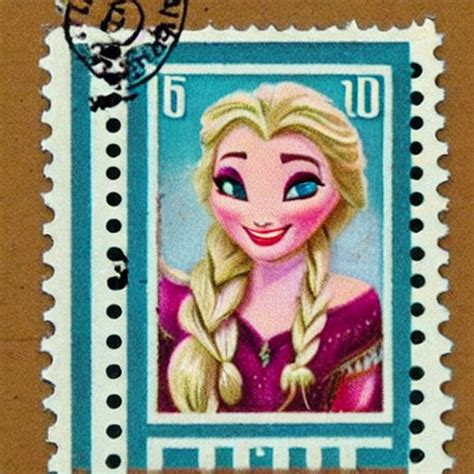 Stabilityai Stable Diffusion Vintage Old Stamp Cozy Elsa Frozen With Rose