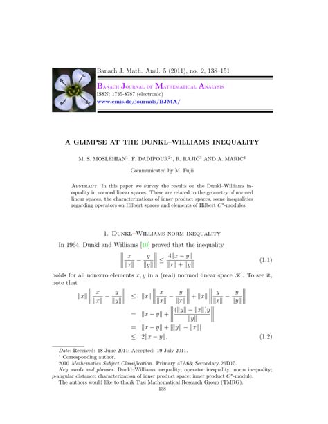 Pdf A Glimpse At The Dunkl Williams Inequality