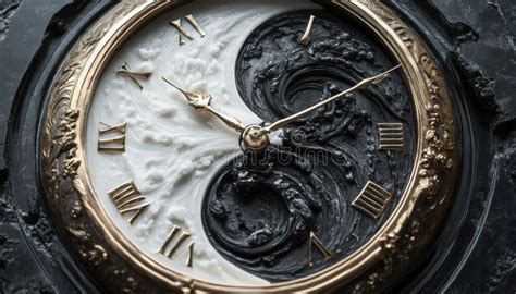 Elegant Yin Yang Clock Displaying Intricate Design With Swirling Patterns And Golden Accents