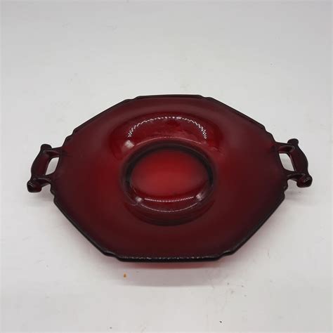 Vintage Imperial Glass Molly Ruby Red Glass Two Handled Saucer Underplate Etsy