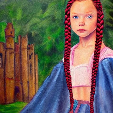 Girl Portrait Red Braided Hair Blue Eyes Black Skin Fur Cape