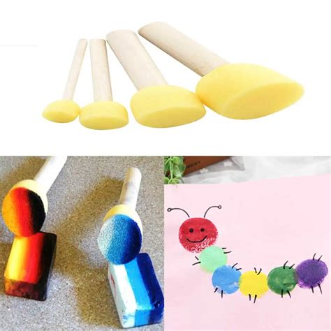 나무 손잡이 스폰지 브러시 미술 용품 메이크업 키즈 페인팅 페이스 페인팅 어플리케이터 Diy 낙서 스탬프 도구 바디 페인트 4 개세트종이 장난감 Aliexpress
