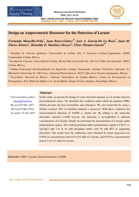 Pdf Design An Amperometric Biosensor For The Detection Of Lactate