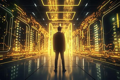 Premium Ai Image Hightech Data Center With Business Person In Tron
