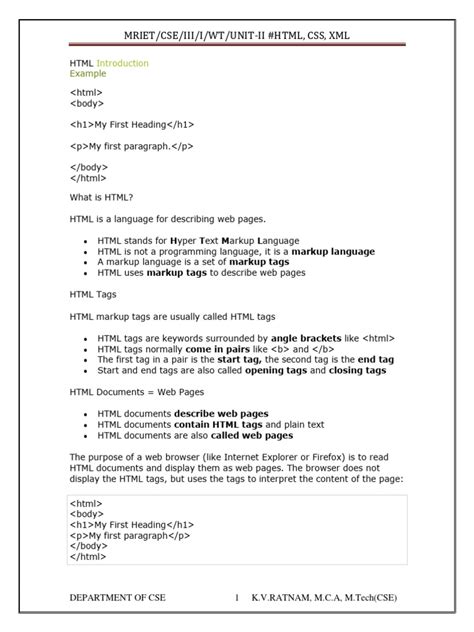 Wt Unit Ii Htmlandxml Pdf Html Element Html